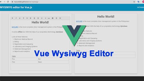 mycure vue wysiwyg editor