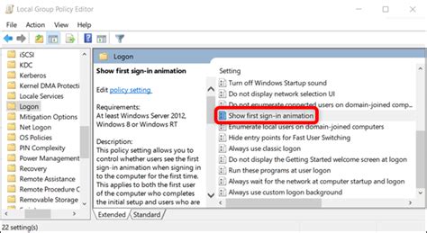 how to disable the first sign in animation on windows 10