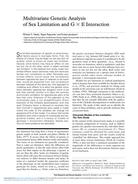 Pdf Multivariate Genetic Analysis Of Sex Limitation And G × E Interaction