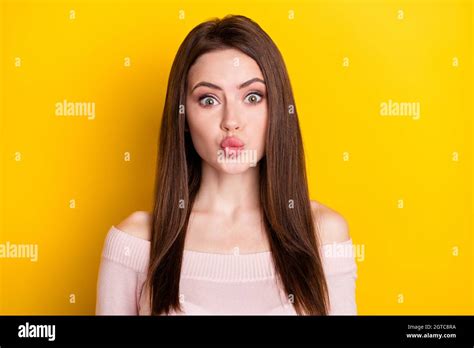 Photo Of Optimistic Brunette Lady Blow Kiss Wear Pink Shirt Isolated On