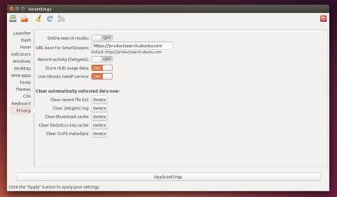 unity configuration tool ‘unsettings updates with ubuntu