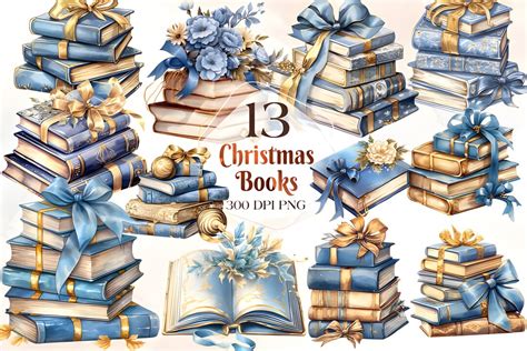 Watercolor Christmas Books Clipart High Quality Jpeg And Png Files