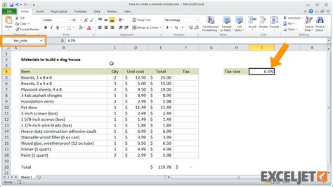 excel tutorial how to create a named constant