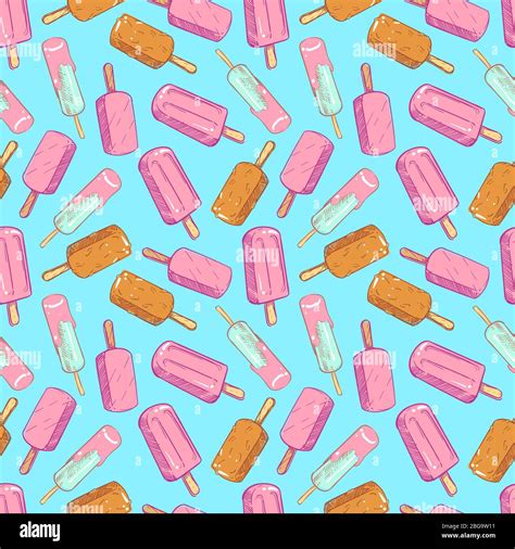 Popsicle Seamless Pattern Hand Drawn Ice Cream Seamless Texture