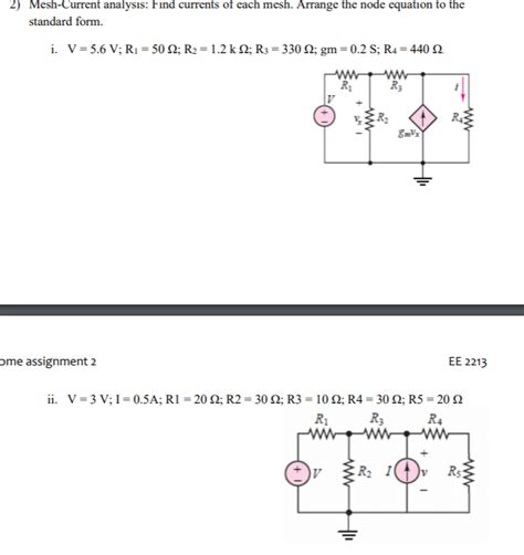 solved 2 mesh current analysis find currents of each mesh