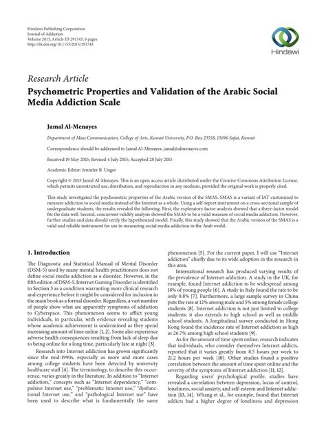Pdf Psychometric Properties And Validation Of The Arabic Social Media