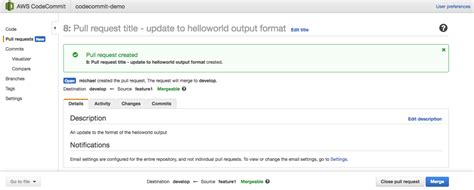using aws codecommit pull requests to request code reviews and discuss