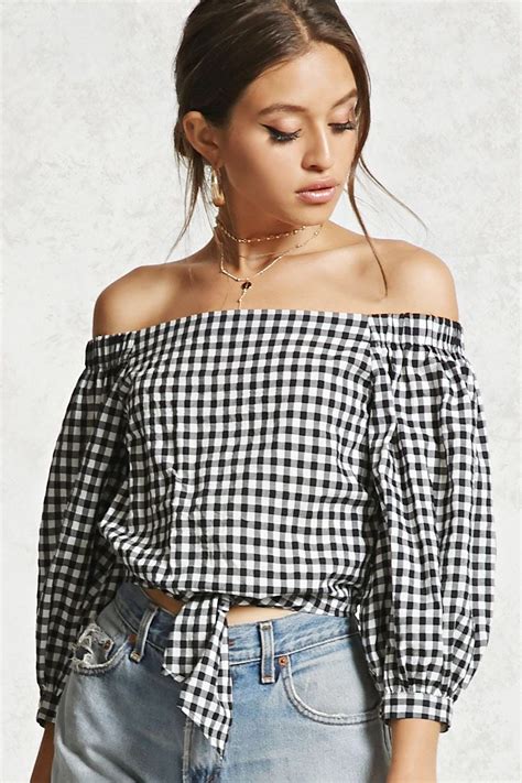 Off The Shoulder Gingham Top With Images Fashion Off The Shoulder