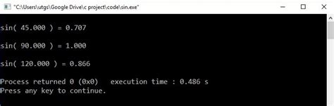 c math library function sin example and explanation