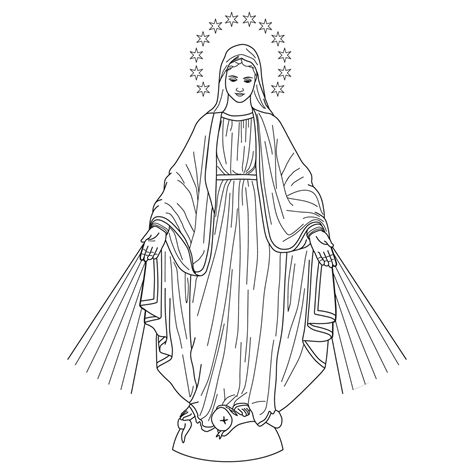 Nossa Senhora Das Graças Ilustração Vetorial Contorno Monocromático