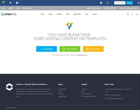 creating a full width page creativo documentation