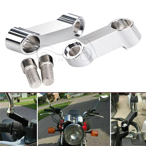 Motorcycle 10mm Chrome Handlebar Mirror Mount Riser Extender Adapter