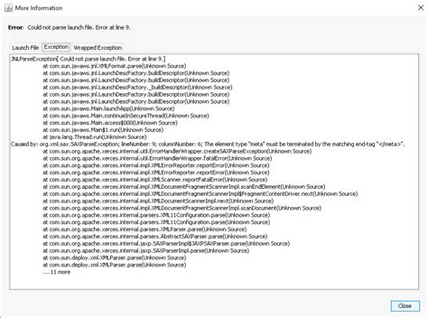 unable to launch oneclick java client the element type meta must be