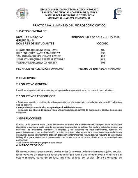Informe De Biologia Del Microscopio Y Celulas Eucariotas Y Procariotas