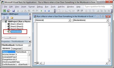 run a macro when a user does something in the workbook in