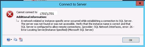 sql server network interfaces error locating serverinstance specified