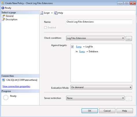 using policy based management for checking sql server database file