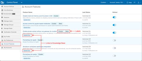 managing account features — qubole data service documentation