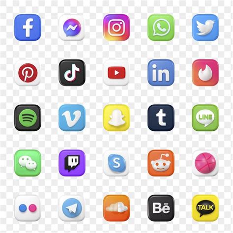 Popular Social Media Icons Png Set In 3d Design With Facebook