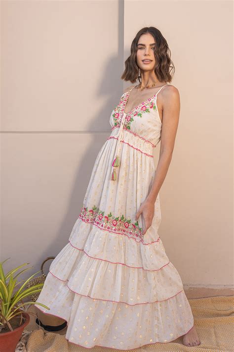 Buy Blue Pink And Orange Floral Embroidered Summer Maxi Dress Online