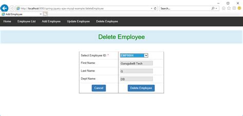 crud operations in employee management using spring jquery ajax jstl