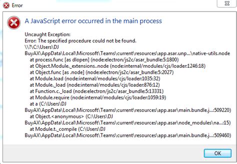 ms teams java script error occurred in the main process hatası ÇÖzÜmÜ