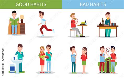 Bad And Good Habits Poster Set Vector Illustration Stock Vector Adobe