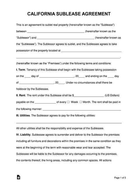 california sublease agreement form fill out and sign printable pdf