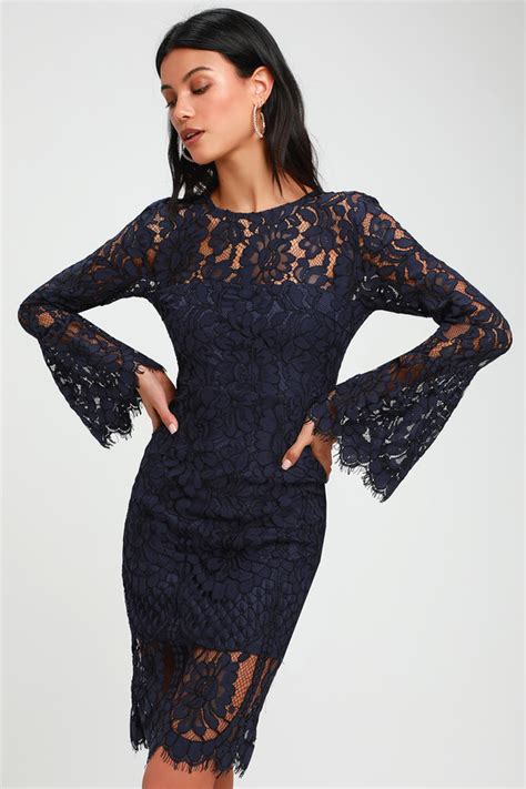 Chic Lace Dress Navy Blue Lace Dress Lace Midi Dress Lulus