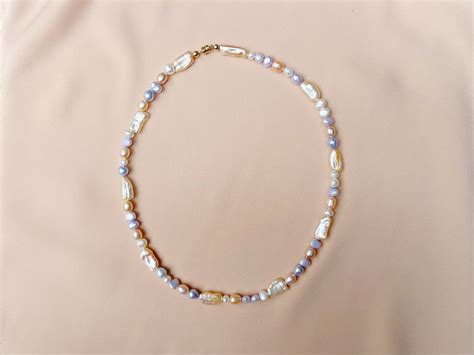 Tri Color Freshwater Pearl Necklace Colorful Pearl Necklace Casual