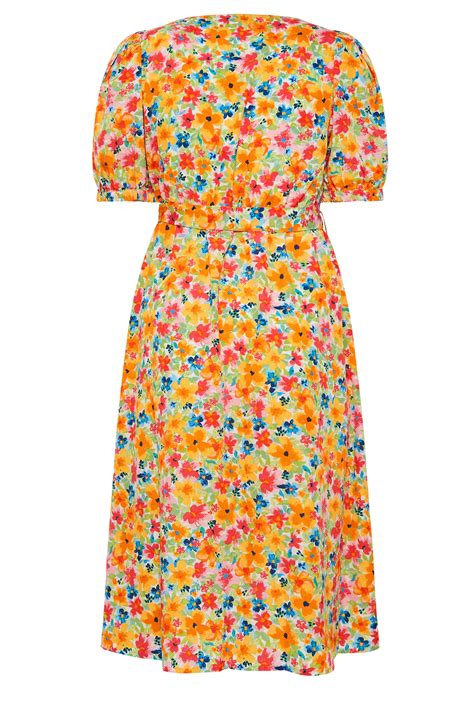 Yours Curve Orange Sweetheart Neckline Floral Print Tea Dress Yours