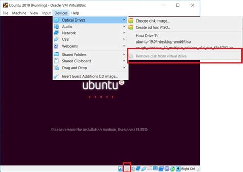 virtualbox ubuntu installation remove disk
