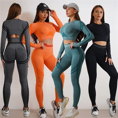 Seamless Yoga Sets Sports Fitnes High Waist Hip Raise Pants Long