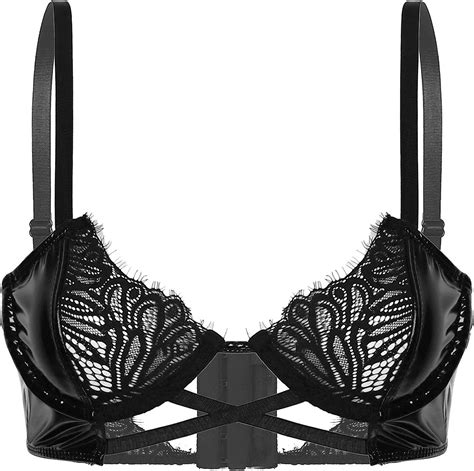 Zaldita Womens Sexy Patent Leather Lace Patchwork Crosscriss Underwired