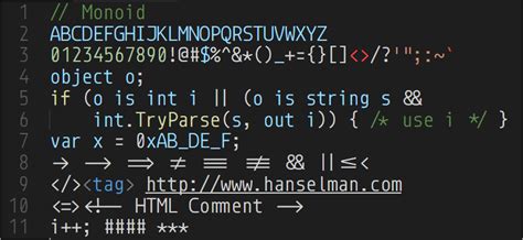 monospaced programming fonts with ligatures scott hanselman