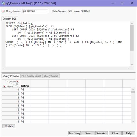 solved how to translate jmp where clause from data filter to sql where