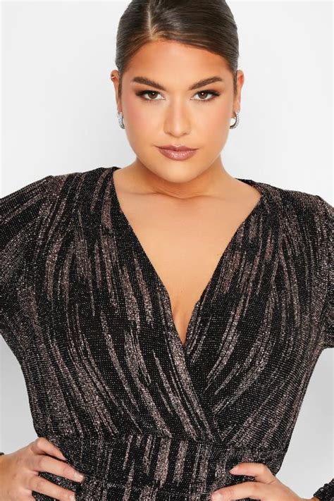 Yours London Plus Size Black Glitter Stripe Midi Wrap Dress Yours