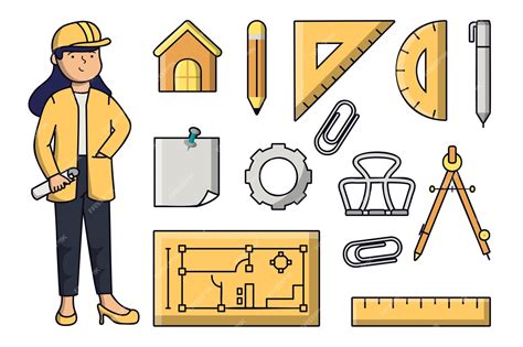 Mujer Joven Arquitecto O Ingeniero Con Herramientas De Arquitecto