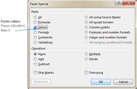 excel shortcut keys paste values citiesdas