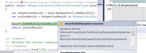 c assert isnotnull failing on unit test populated as part of scope