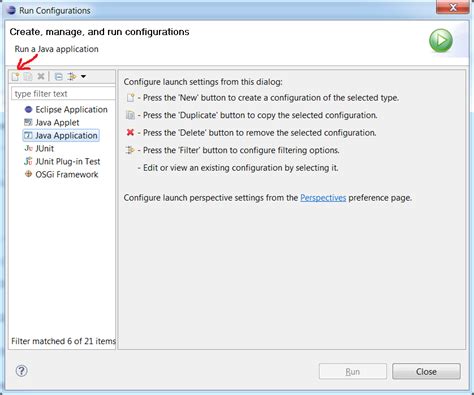 run configuration dialog