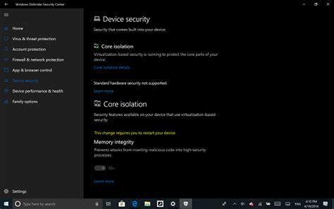enable or disable core isolation and memory integrity in windows 10