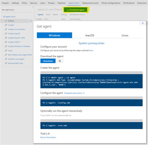 azure devops setup local windows build agent to run vsts
