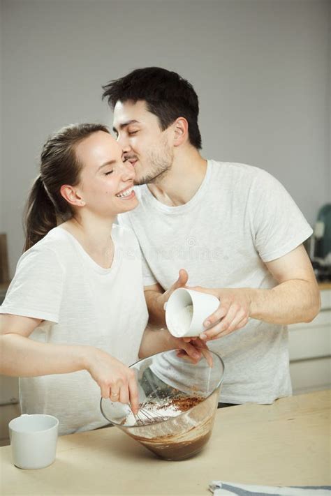 Happy Couple Preparing Sweet Dessert Together Stock Image Image Of