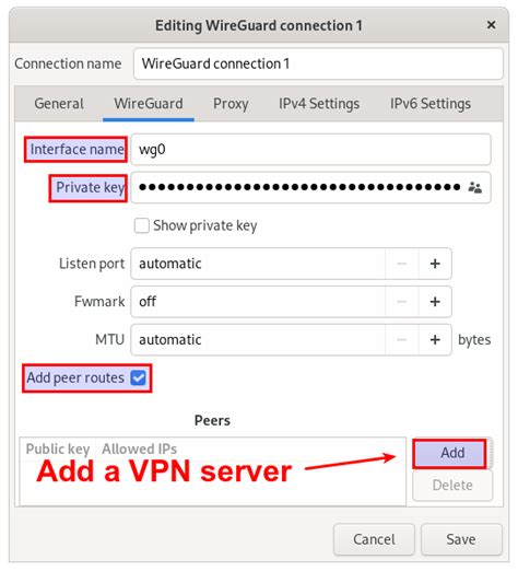 how to configure wireguard vpn client with networkmanager gui