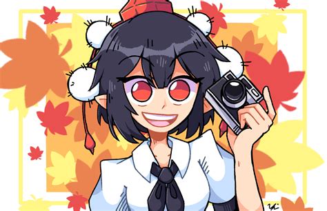 Safebooru 1girl Autumn Leaves Bangs Black Hair Camera Collared Shirt