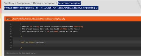 laravel fatalerrorexception syntax error unexpected url t