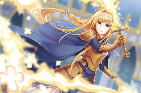 Safebooru 1girl Alice Schuberg Armor Armored Dress Blonde Hair Blue