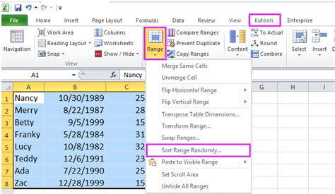 how to shuffle rows columns a range of cells randomly in