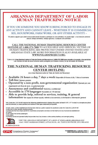 Arkansas Human Trafficking Poster Compliance Poster Company